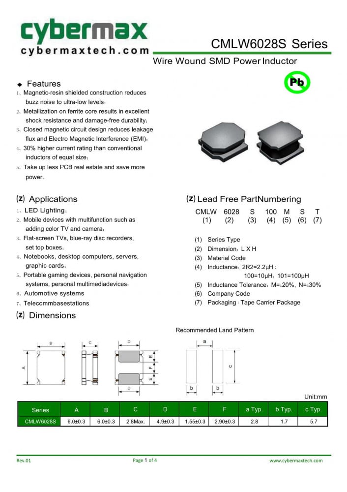 Cybermax CMLW6028S series datasheet page 1