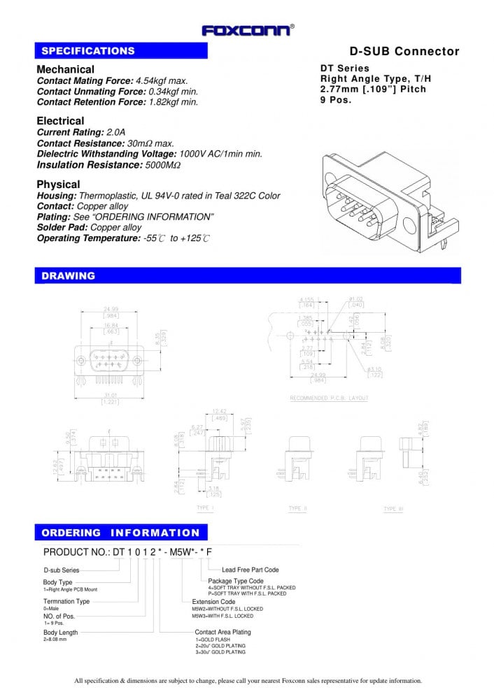 FOXCONN DT10123-M5W3-4F technical drawing reference