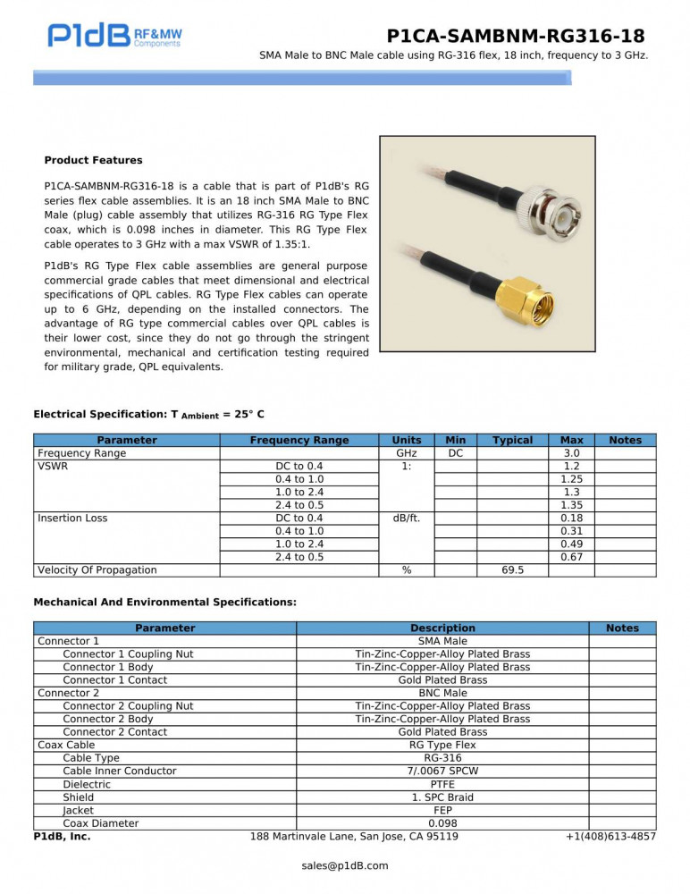 P1CA-SAMBNM-RG316-18 product documentation page 1