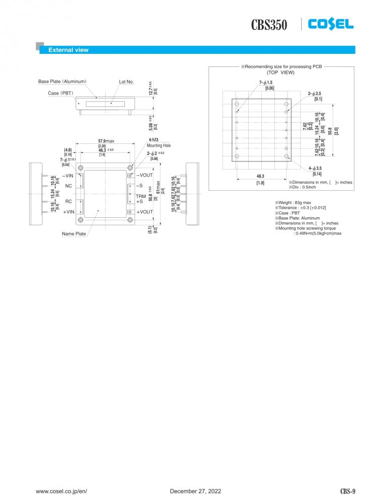 Cosel CBS-series datasheet page 9