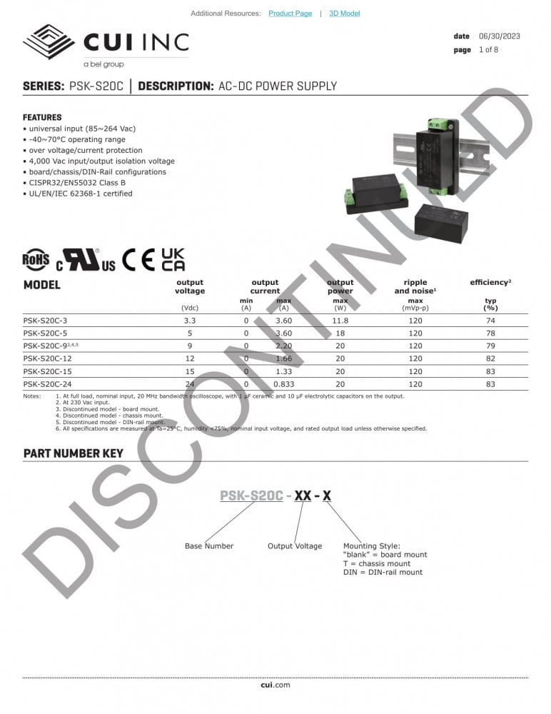 PSK-S20C-9-T datasheet page 1