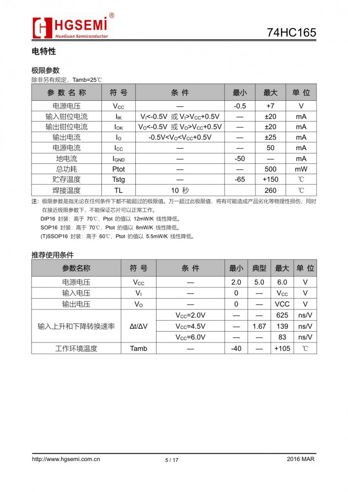 74HC165M/TR datasheet page 5