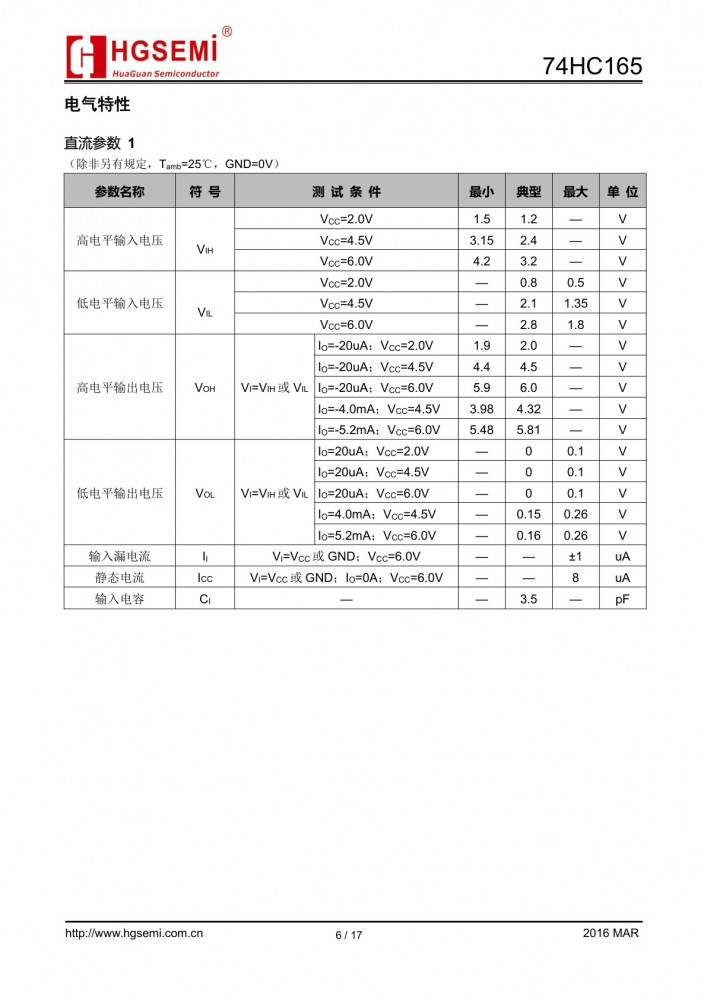 74HC165M/TR datasheet page 6
