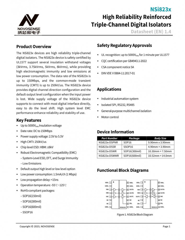 NSI8231W1-DSWR datasheet page 1