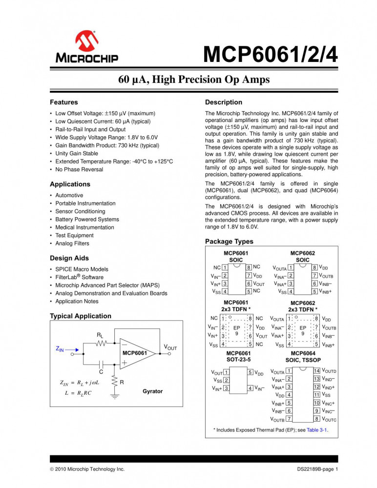 MCP6062 datasheet page 1