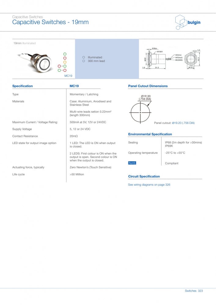 Bulgin capacitive switch datasheet page 3