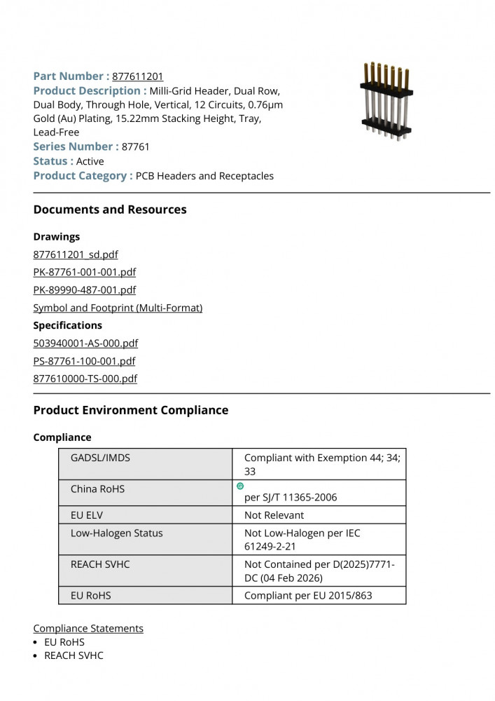 MOLEX 877611201 technical document image, page 1