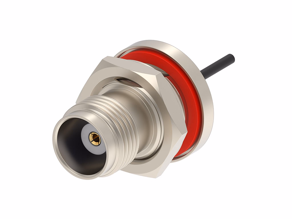 TNC Jack, Straight, Bulkhead, Crimp, RG-174, RG-188 and RG-316 Cable, Brass Body, Tri-Metal Plated, IP68, 50 Ohms