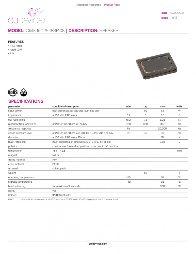 CMS-151125-18SP-X8 datasheet page 1
