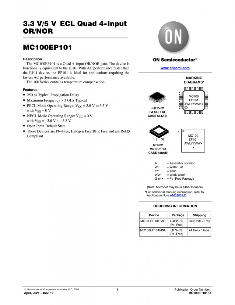 MC100EP101 datasheet preview, page 1