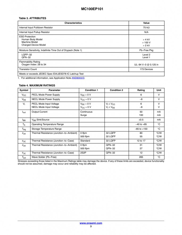 MC100EP101 datasheet preview, page 3