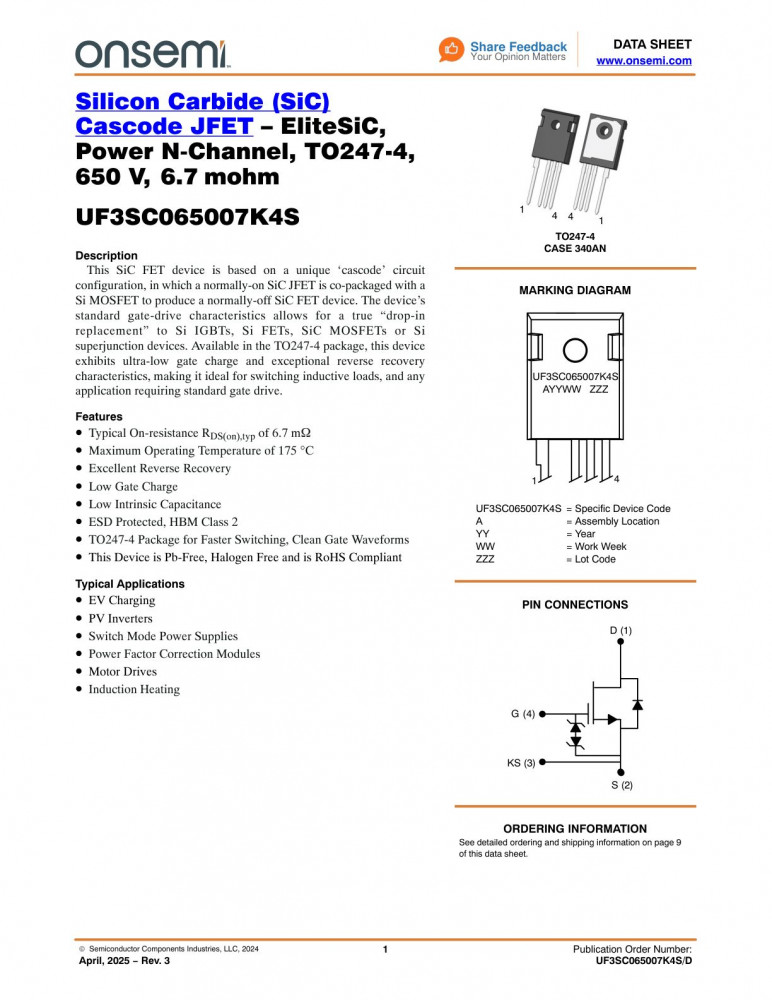 UF3SC065007K4S datasheet page 1