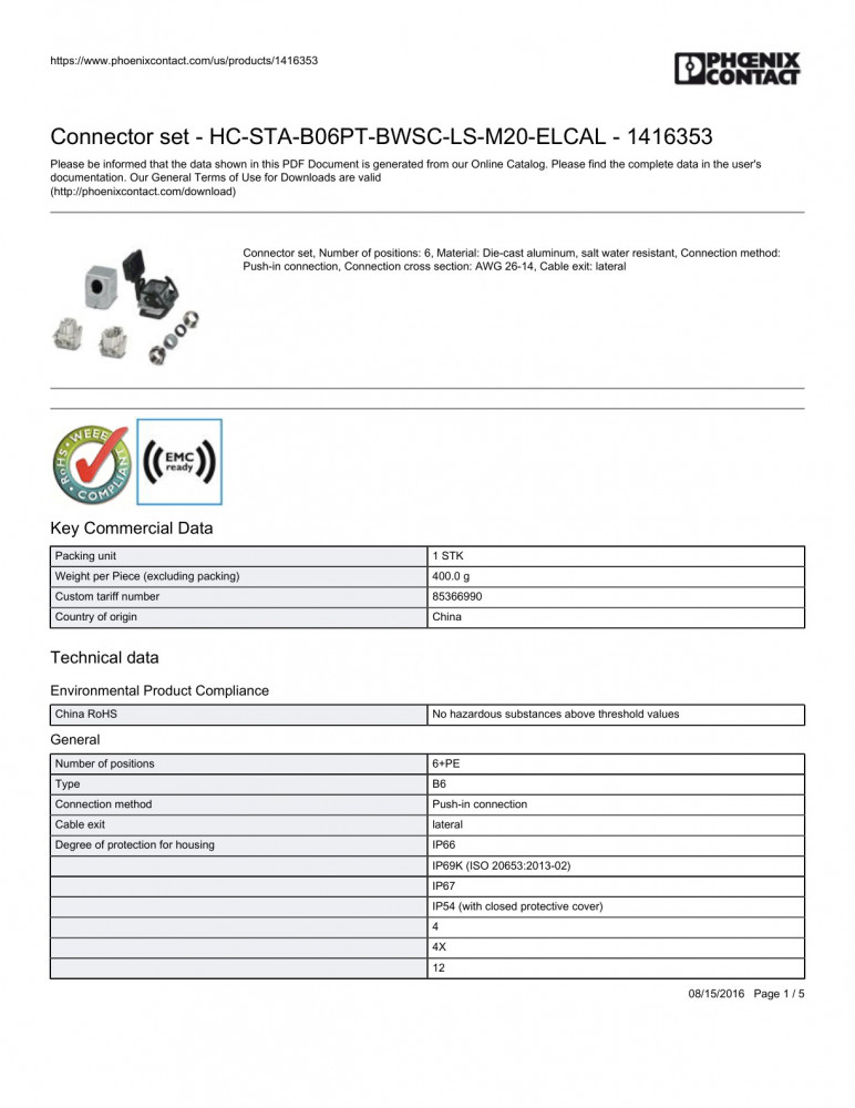 Phoenix Contact 1416353 technical document page 1