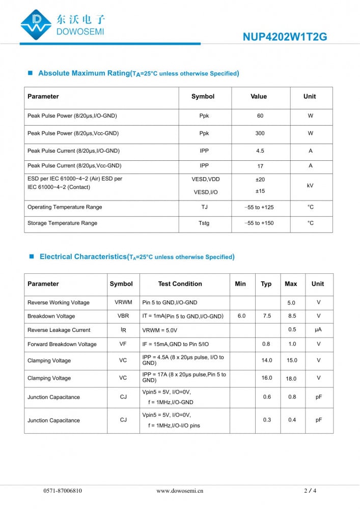 NUP4202W1T2G datasheet page 2