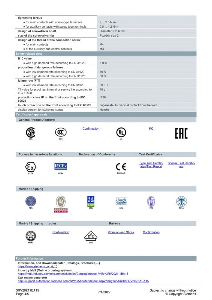 3RV20211BA15 datasheet page 4
