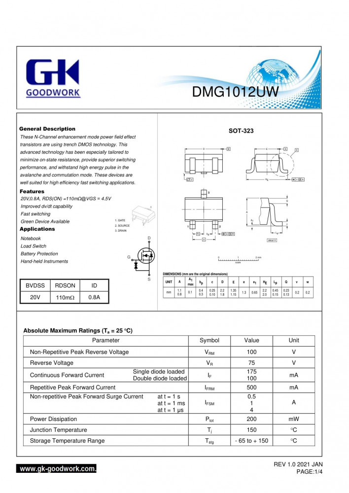 DMG1012UW datasheet page 1