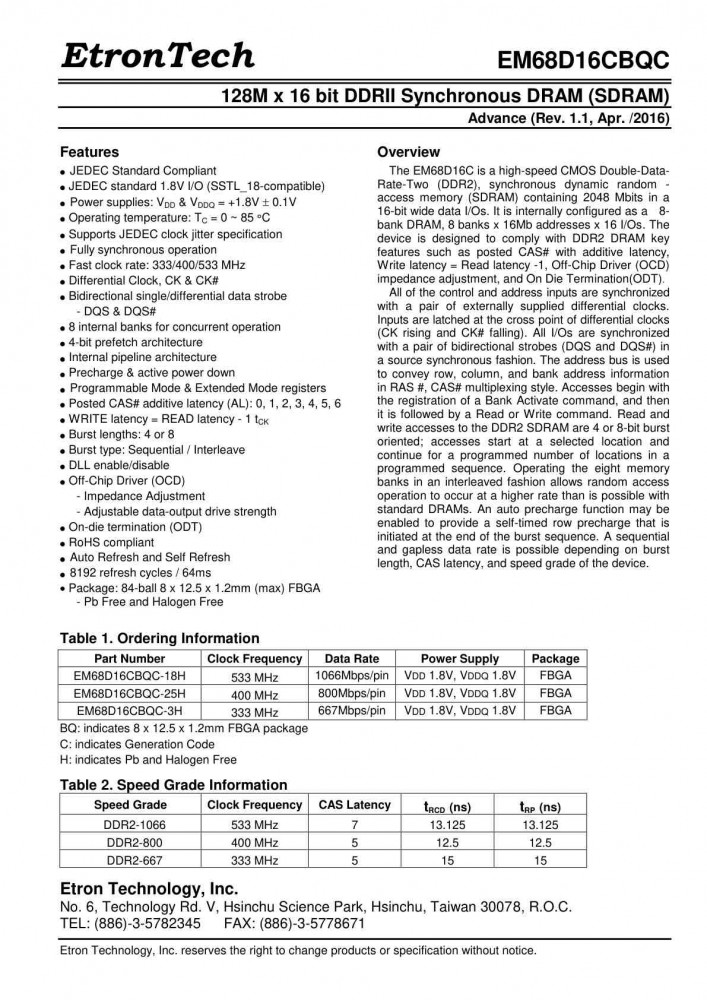 EM68D16CBQC-18H datasheet page 1