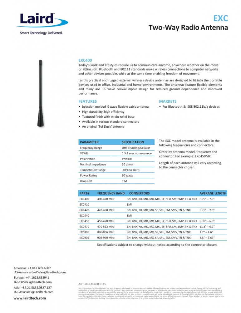 Laird EXC series antenna technical document preview