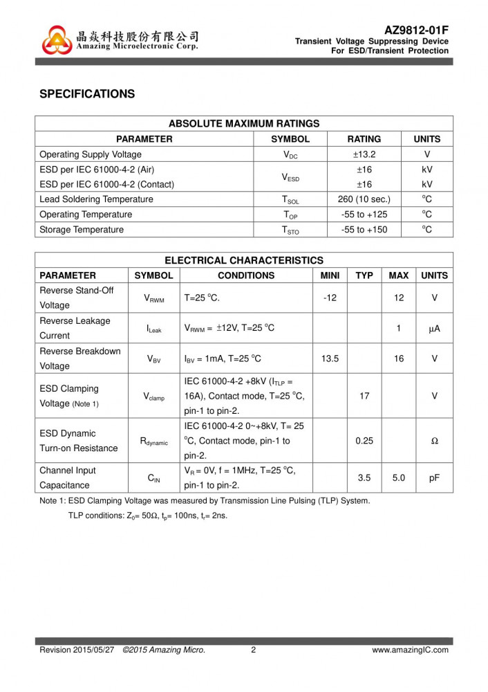 AZ9812-01F technical document page 2