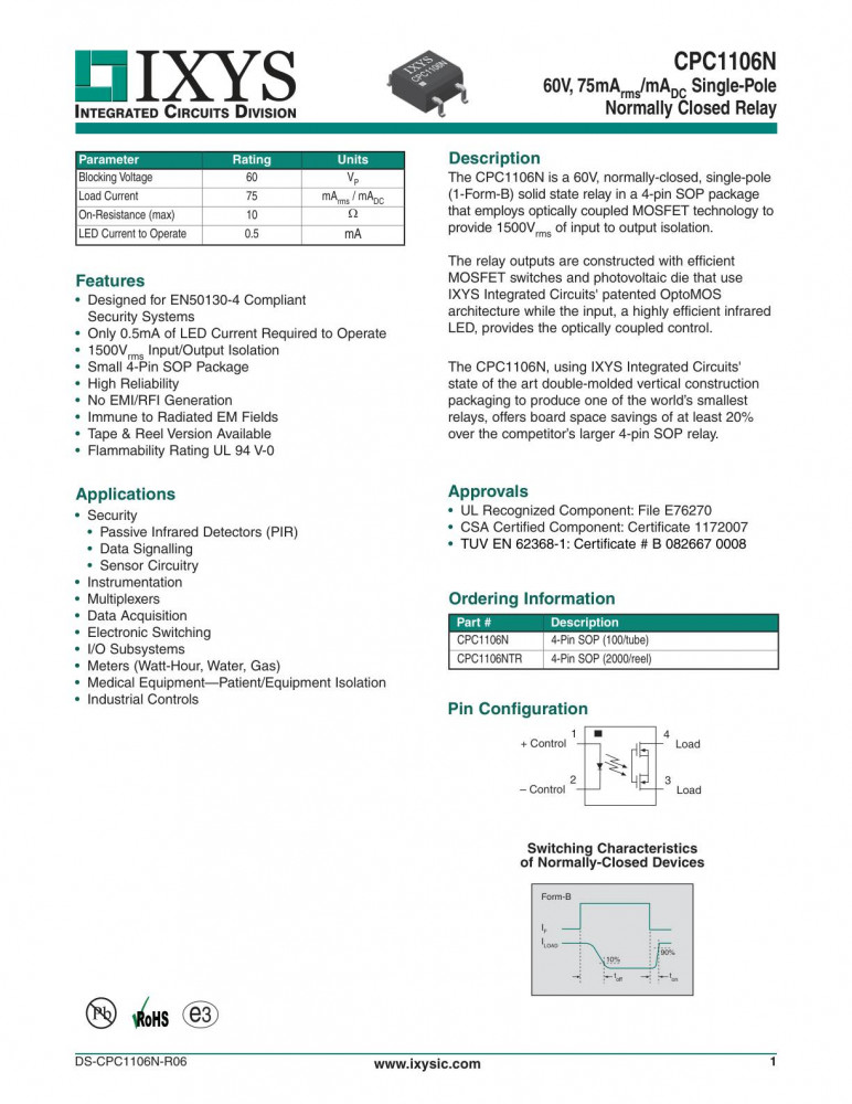CPC1106N datasheet page 1