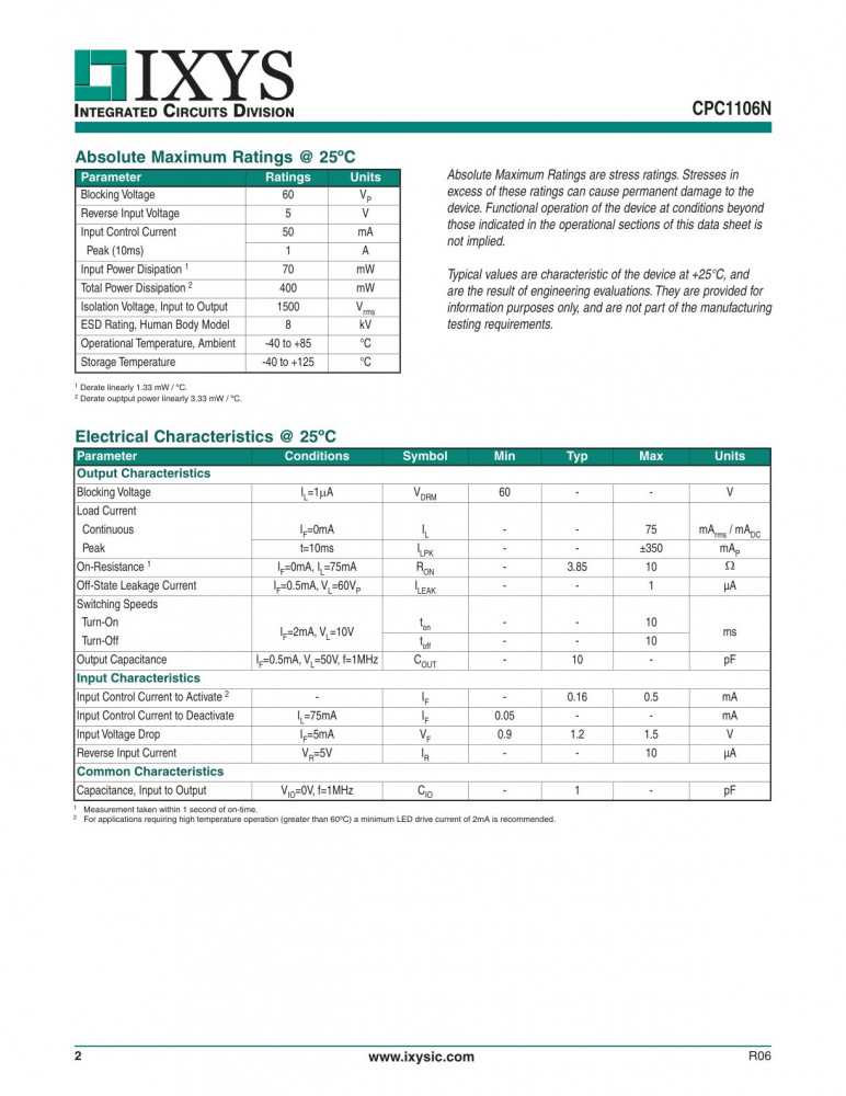 CPC1106N datasheet page 2