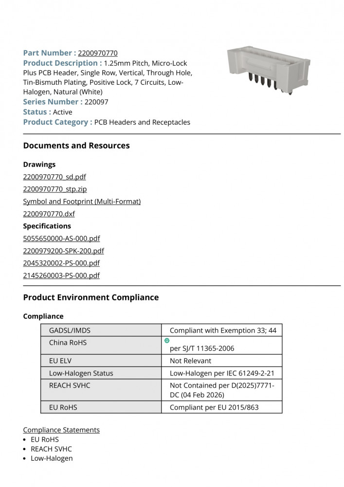 MOLEX 2200970770 technical document page 1