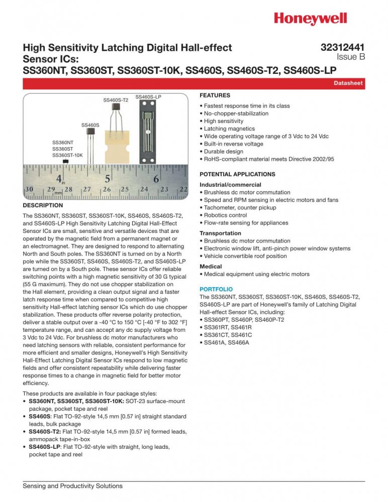 Honeywell SS360NT datasheet page 1
