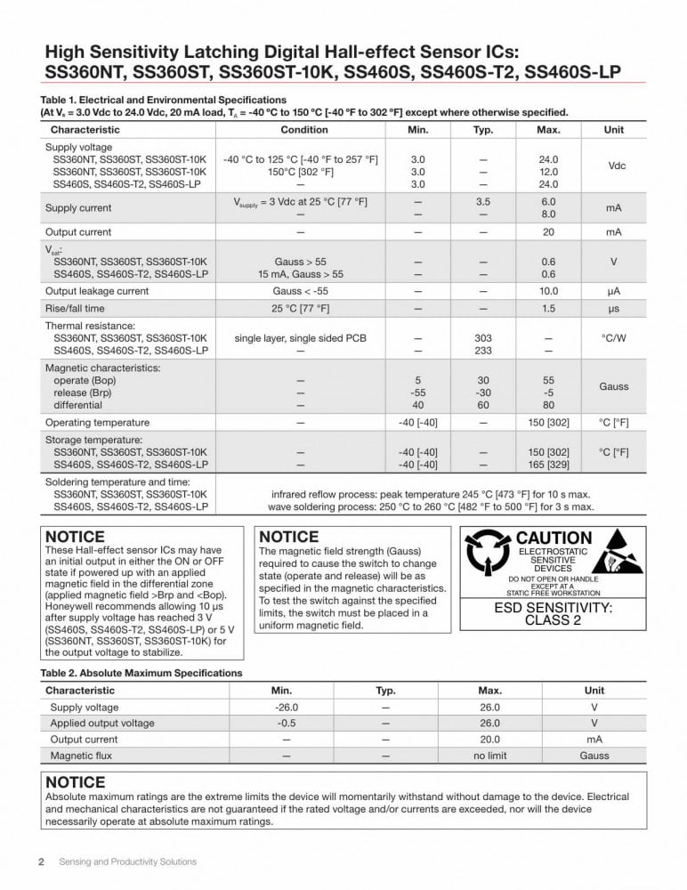 Honeywell SS360NT datasheet page 2