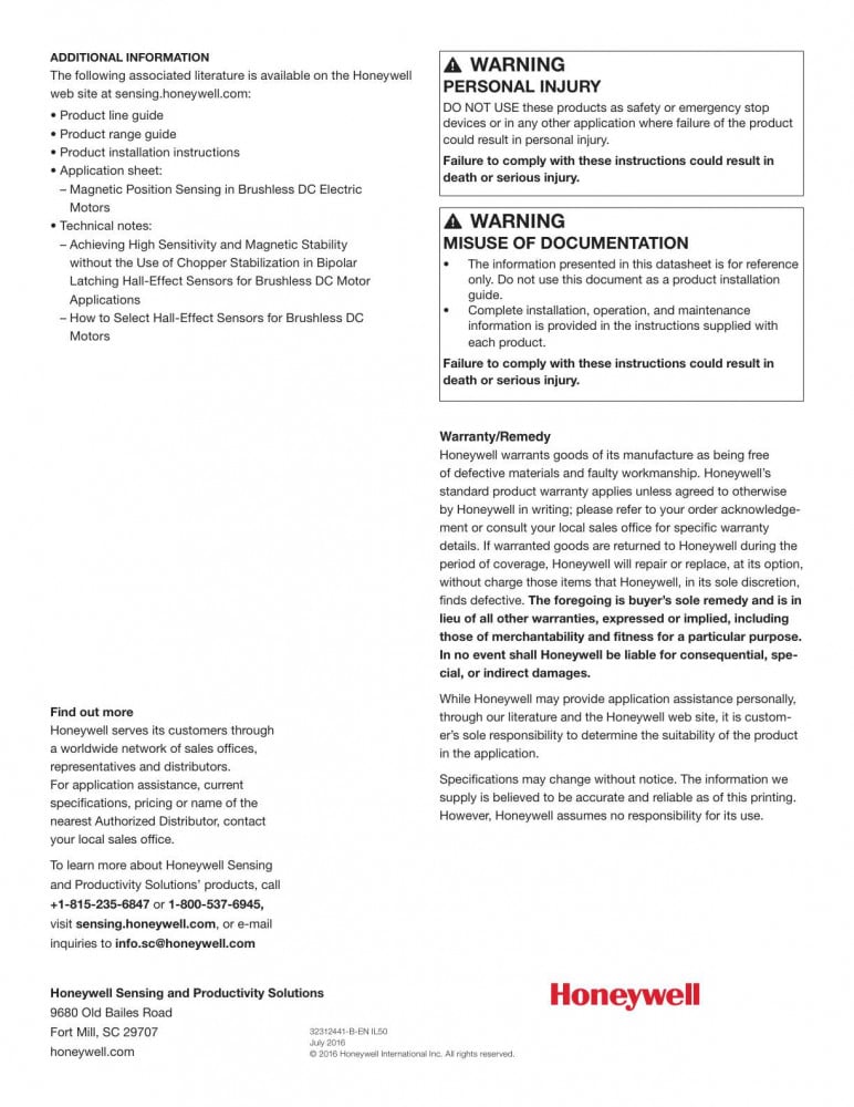 Honeywell SS360NT datasheet page 8