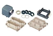 Heavy-Duty Connector Kit, 32 Pole, Series S-E Female-Male Inserts, Pg36 Metal Cable Gland, Pg36 Extended Threaded Fitting Die-cast Aluminum Hood-Side Entry, Bulkhead Mount Housing-Vertical, 2 Lever, Size 32B «77x62», Grey for sale