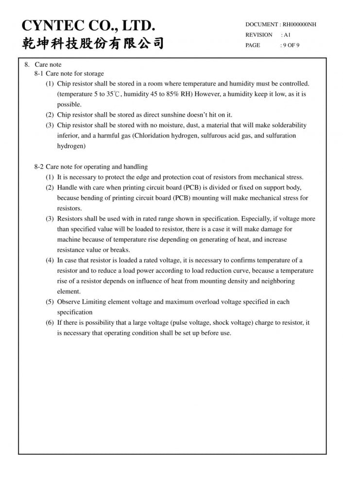 PFR05S-102-FNH technical document page 9