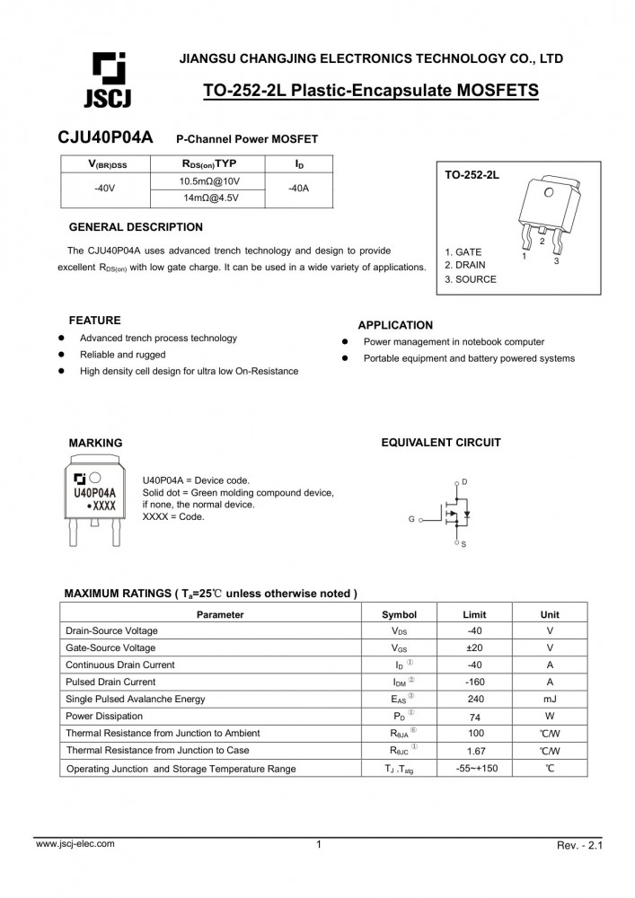 CJU40P04A datasheet page 1