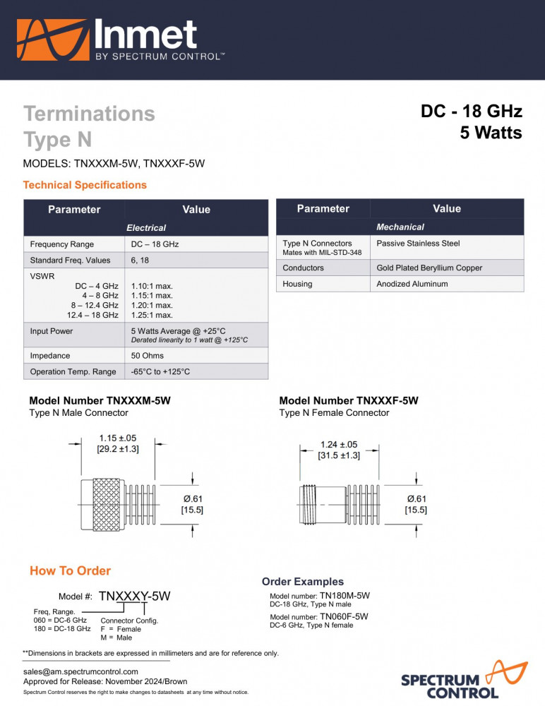 Spectrum Control Type N termination product documentation page