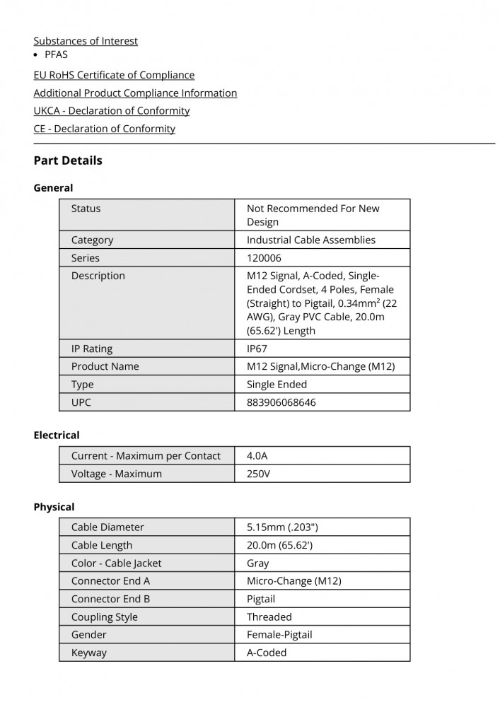 Molex M12 cordset product drawing, page 2