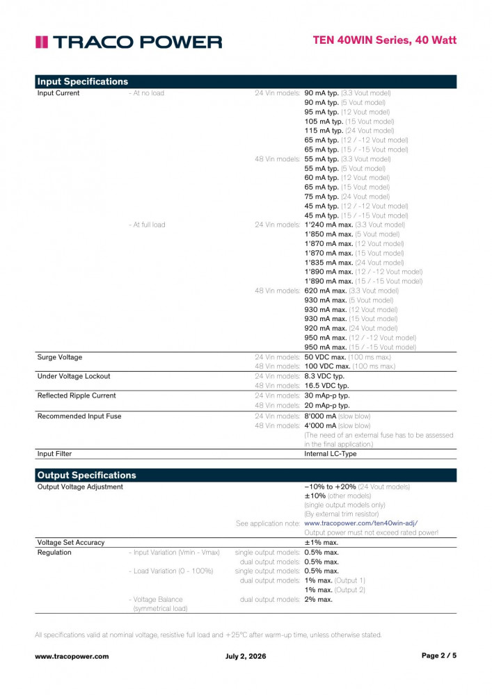 TEN 40WIN datasheet page 2 preview