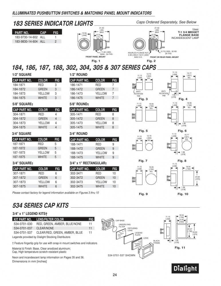 Dialight 304-1872 cap family technical drawing