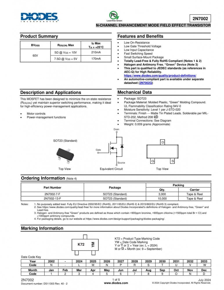 2N7002-7-F datasheet page 1