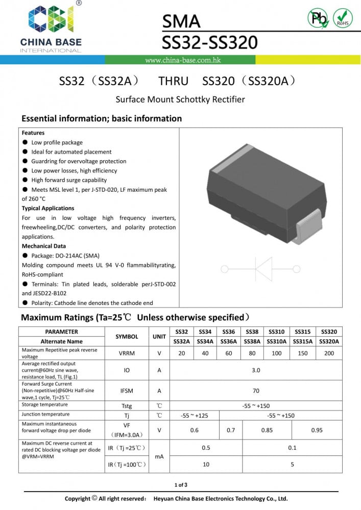 CBI SS34 datasheet page 1