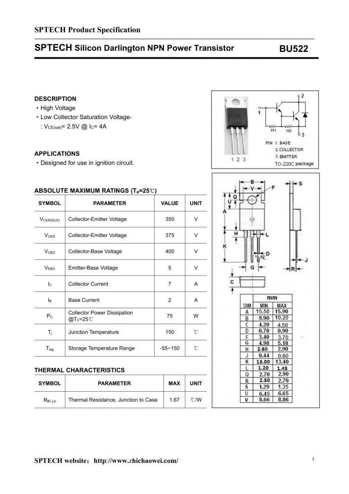 SPTECH BU522 datasheet page 1