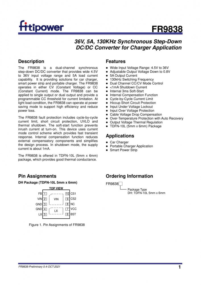 FR9838DH datasheet page 1