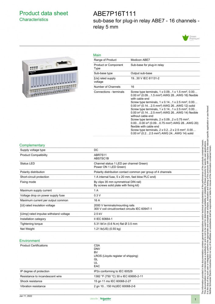 ABE7P16T111 technical document page 1