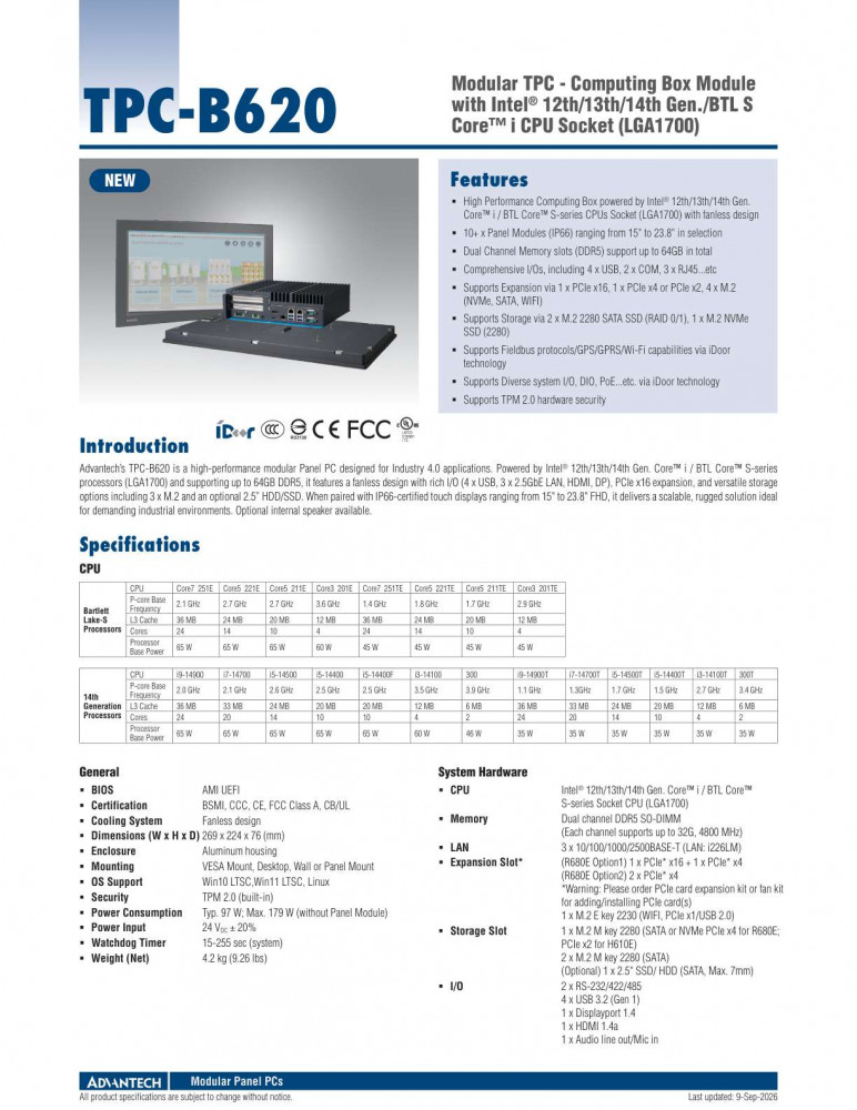 TPC-B620 technical documentation page 1