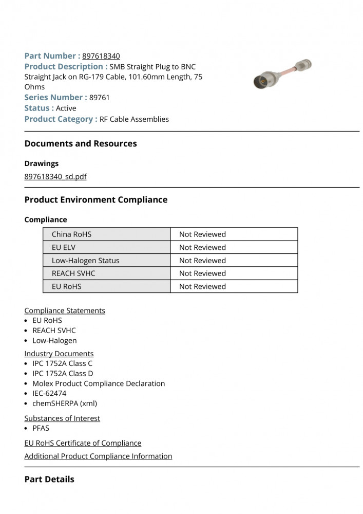 MOLEX 897618340 technical drawing, page 1