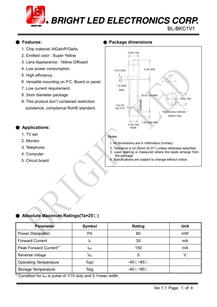 BL-BKC1V1 datasheet page 1