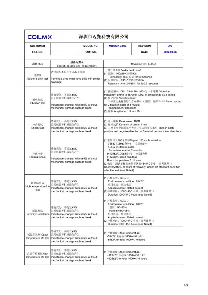 MBH127-331M specification approval page 6