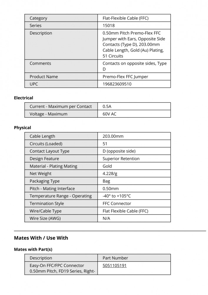 MOLEX 15018 series FFC product specification, page 2