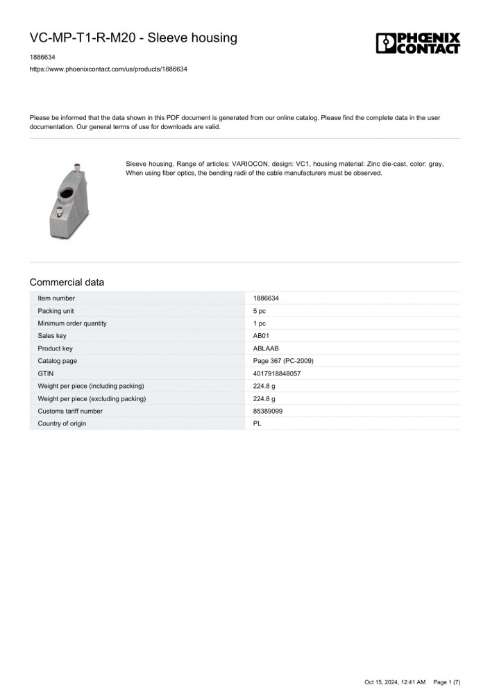 Phoenix Contact 1886634 technical document page 1