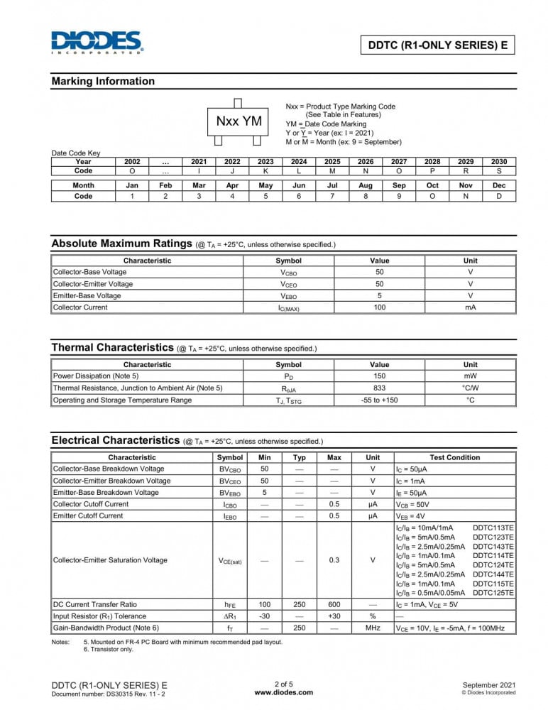 DDTC123TE-7-F datasheet page 2