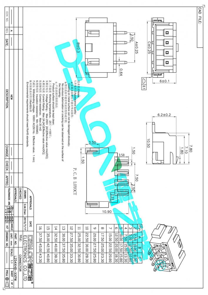 DEALON L254XHB connector technical drawing preview