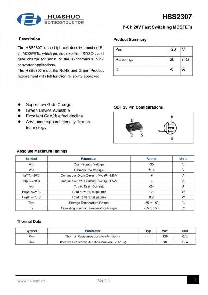 HSS2307 datasheet page 1